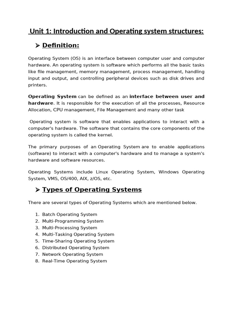 Unit1 Introduction and Operating System Structures | PDF | Operating System | Kernel (Operating ...
