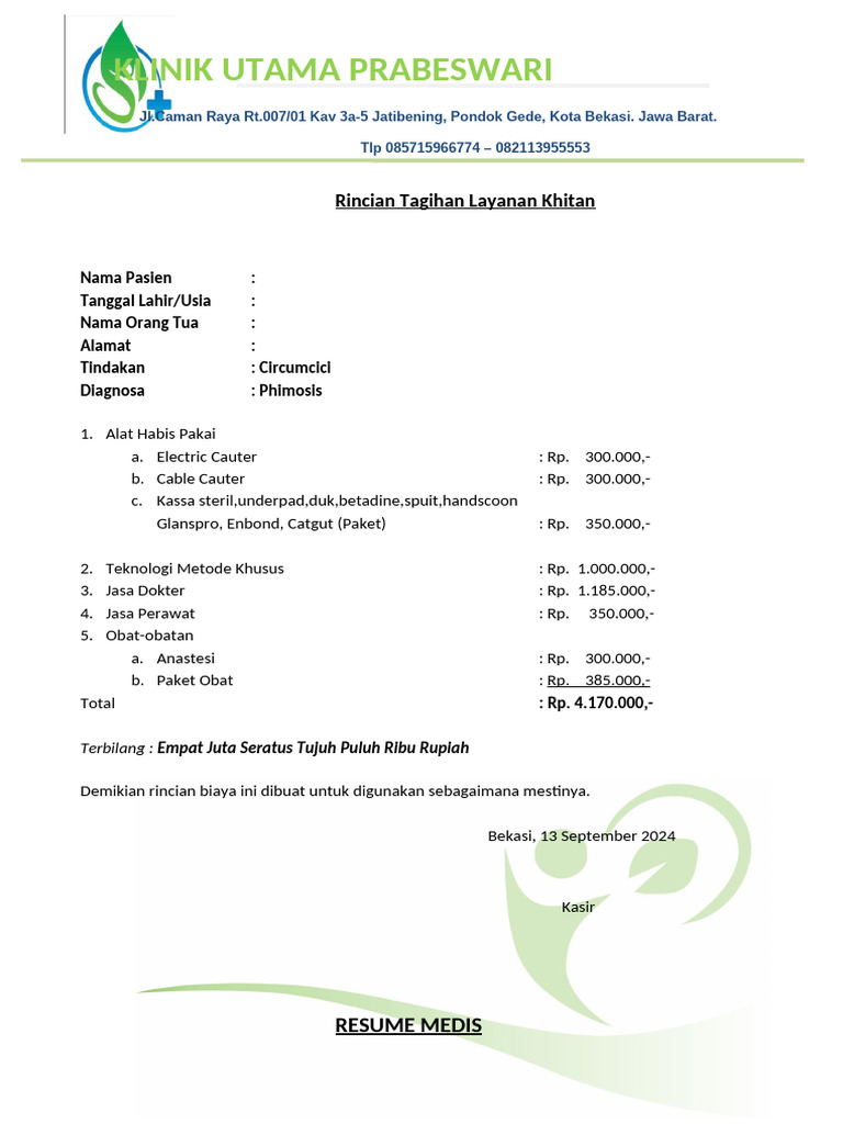 Rincian Sunat Gemuk Vip | PDF