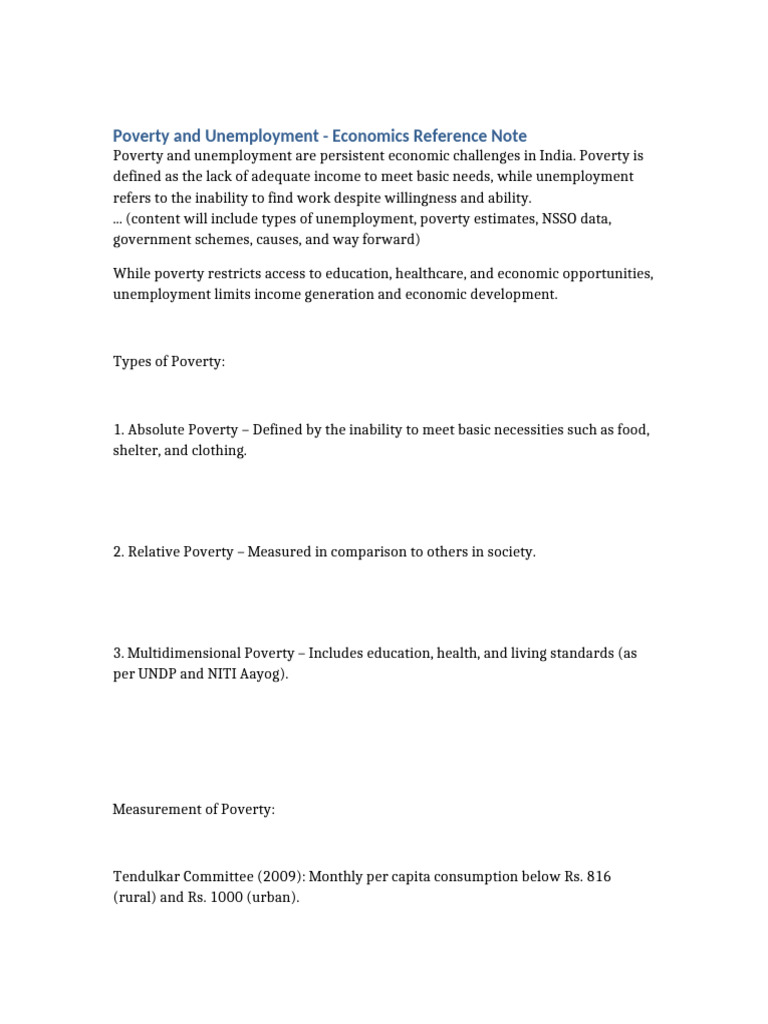 Poverty_and_Unemployment_Economics_Note (1) | PDF | Unemployment | Poverty