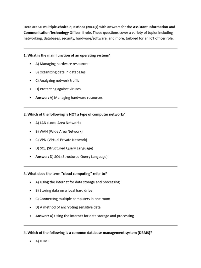 Assistant Information and Communication Technology II | PDF | Computer Network | Databases