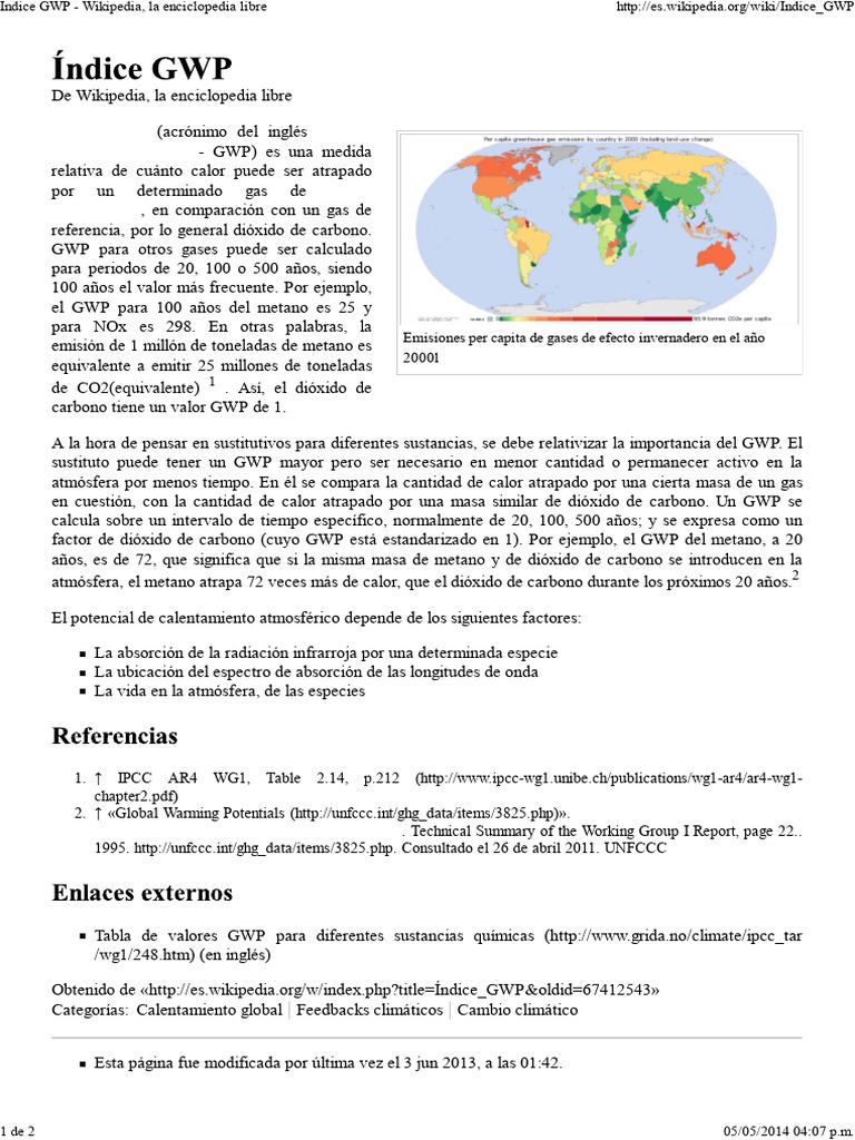Índice GWP - Wikipedia, La Enciclopedia Libre | PDF | Cuestiones ambientales mundiales | Gases