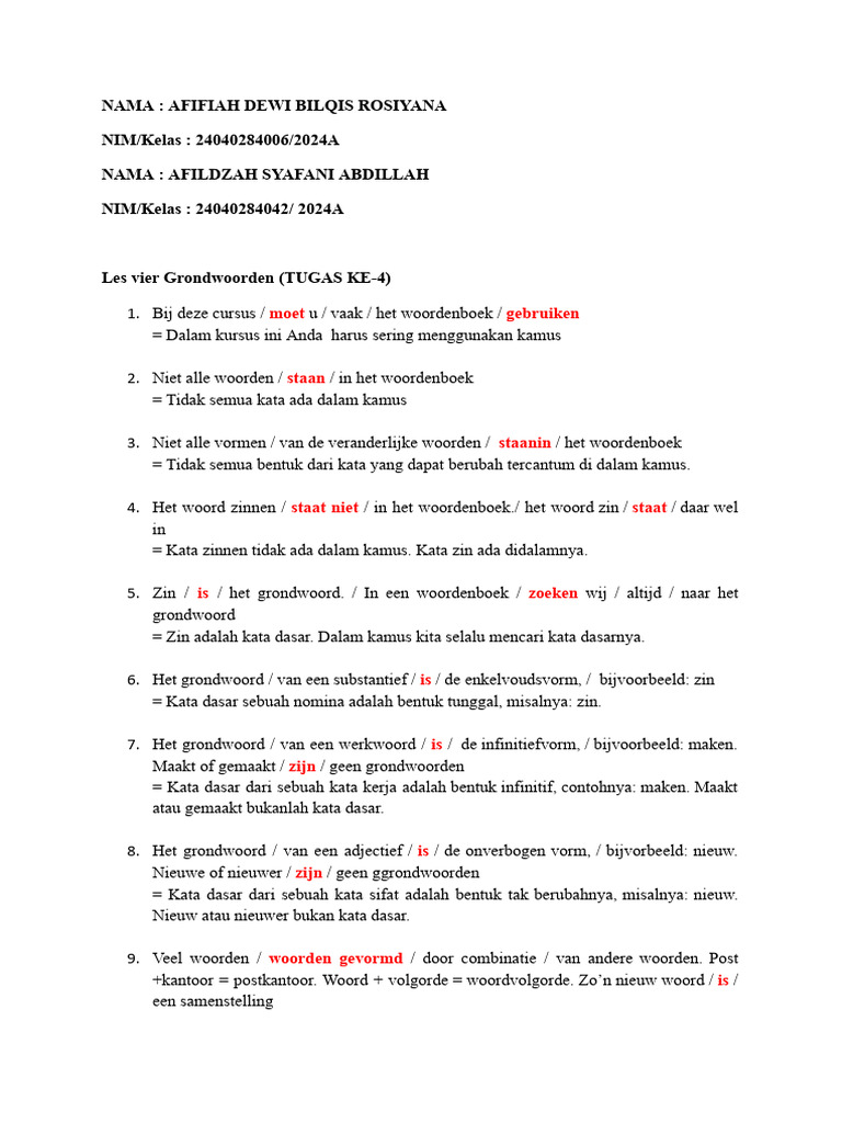 Les Vier Grondwoorden - Kls 24 | PDF