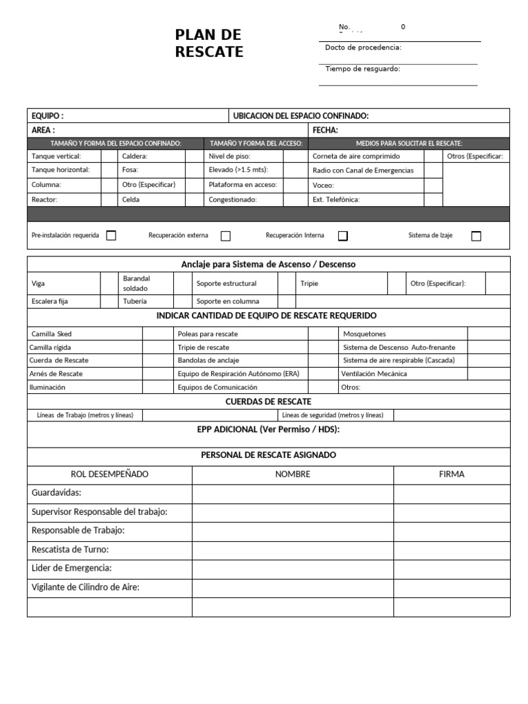 336183940 Formato Para Plan de Rescate en Espacios Confinados Calderas PDF | PDF