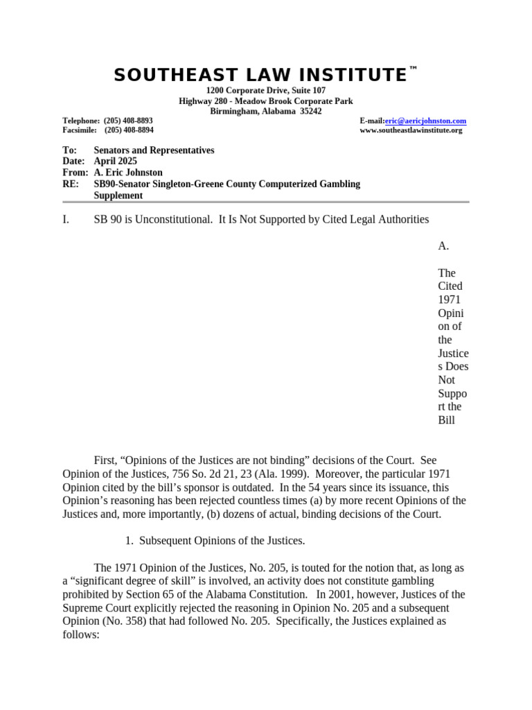 Legal Analysis of SB90 Gambling Bill | PDF | Gambling | Law Of The ...
