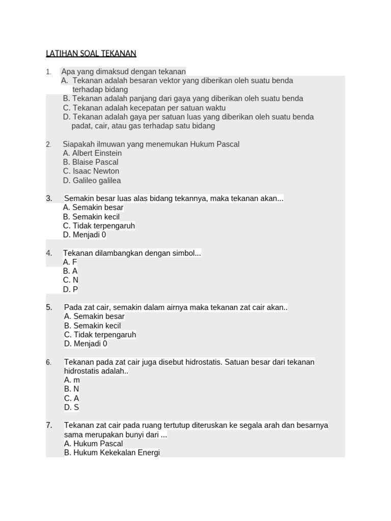 Latihan Soal Tekanan | PDF