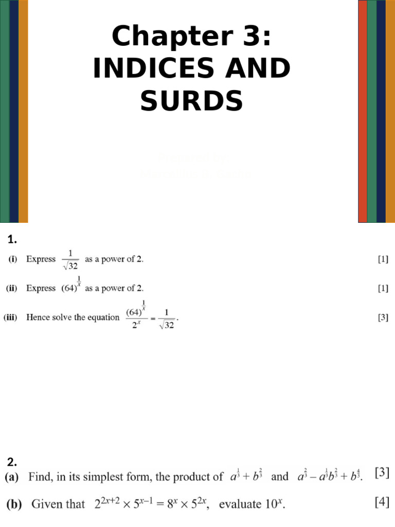 Revision on Chapter 3 (Indices and Surds) | PDF