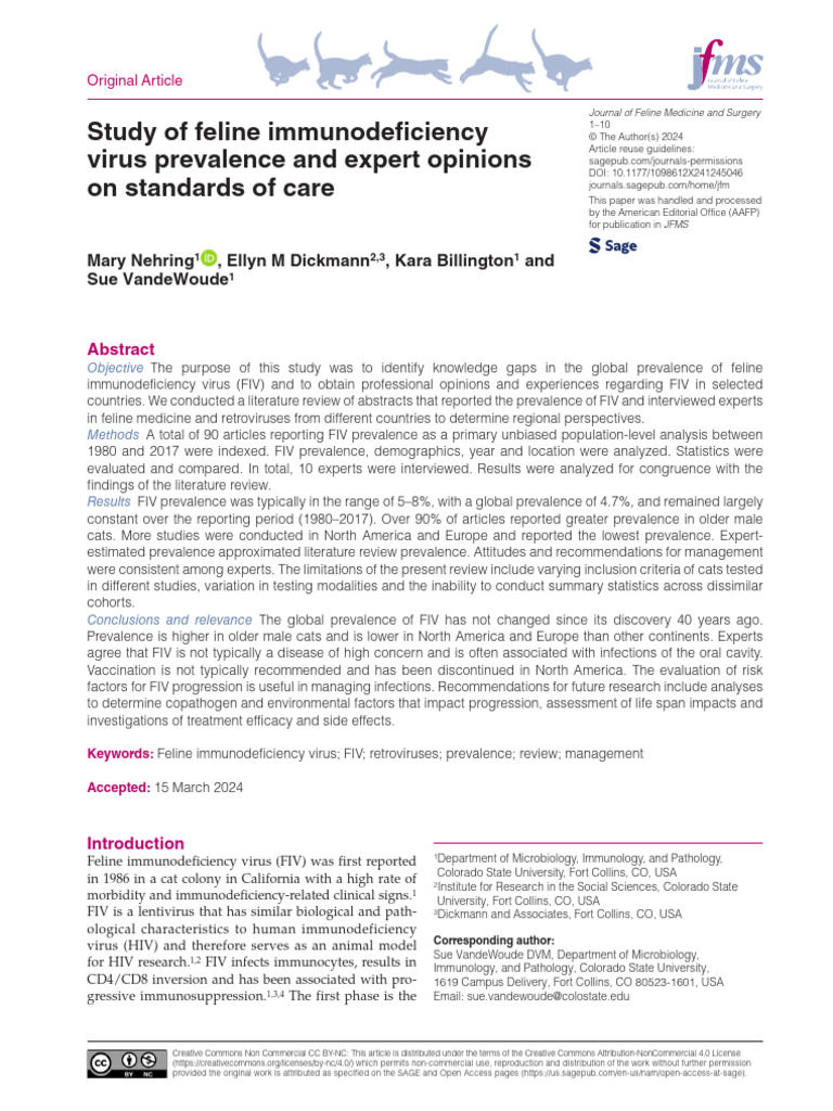 FIV Prevalence Study and Expert Insights | PDF | Infection | Neutering