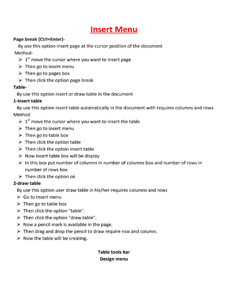 Insert Menu Word | PDF