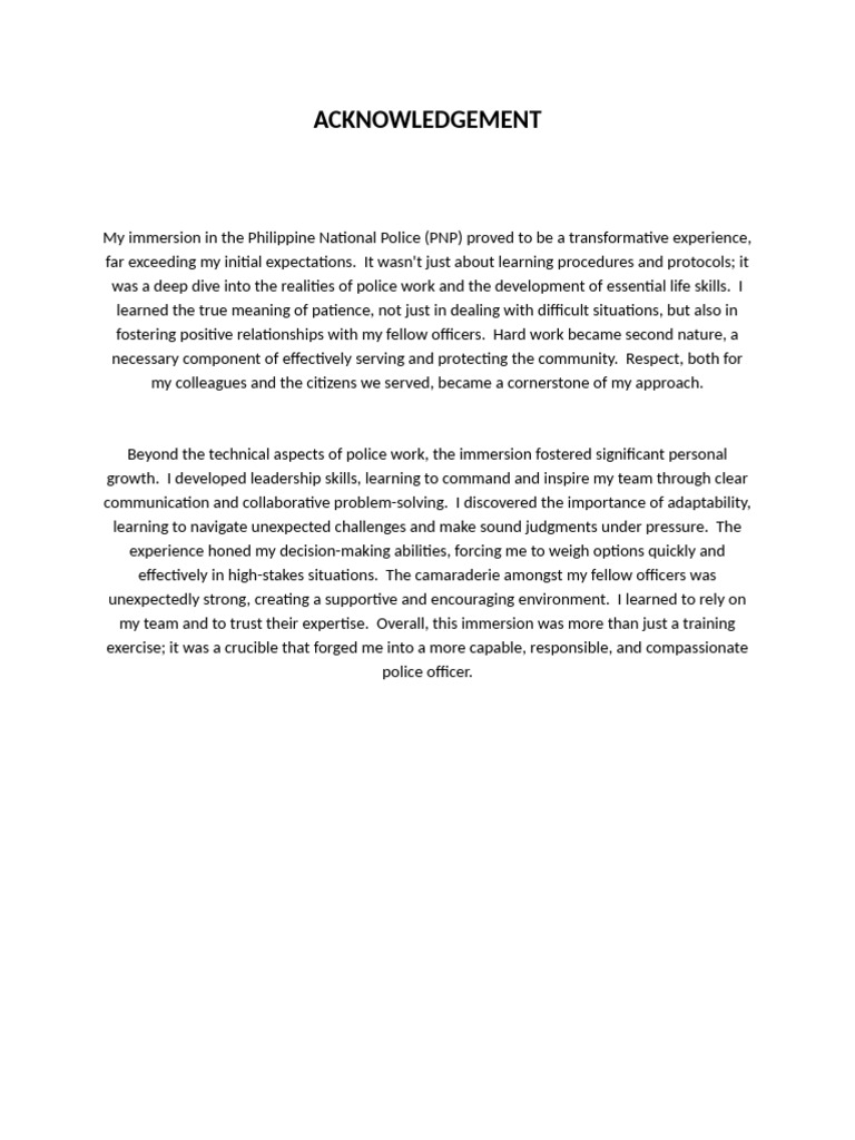 Acknowledgement Immersion | PDF