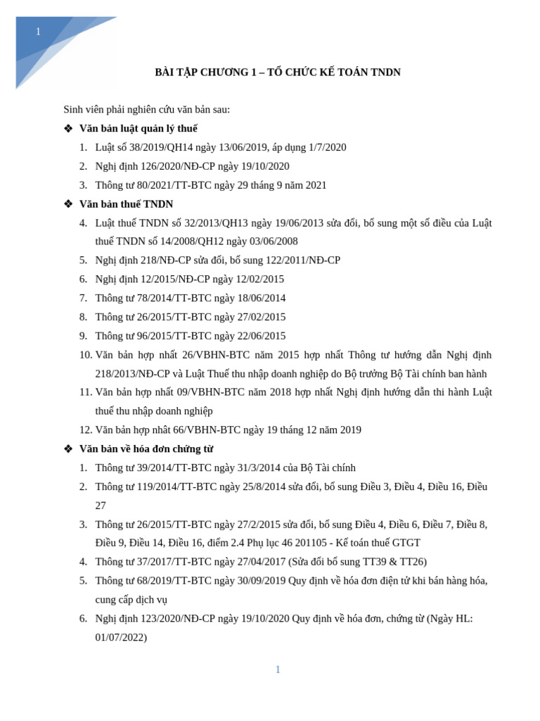 Bt Chuong 1_thue Tndn_2021 | PDF