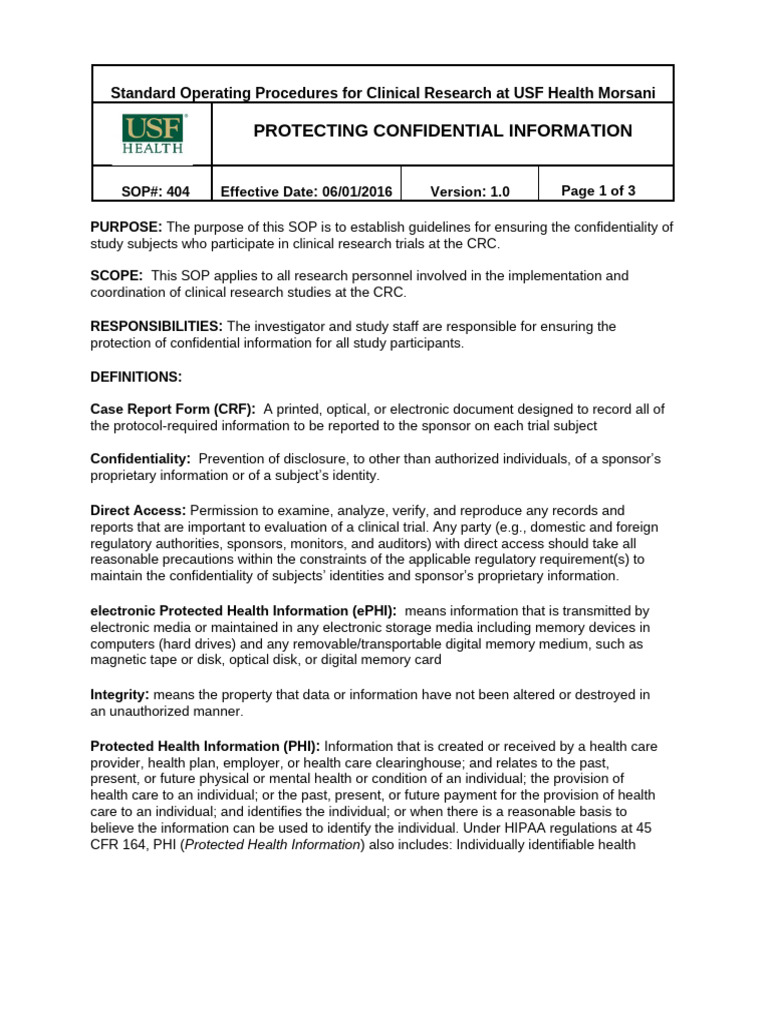 SOP 404 ProtectingConfidentialInfo | PDF | Computer Data Storage ...