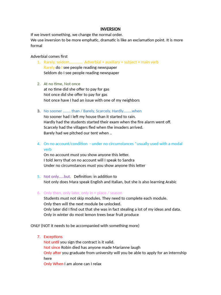 Inversion in English Grammar Explained | PDF