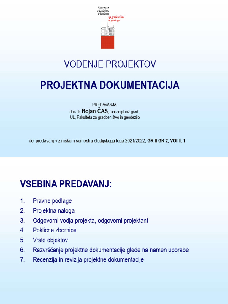 Prosojnice - Projektna Dokumentacija - 2021 | PDF