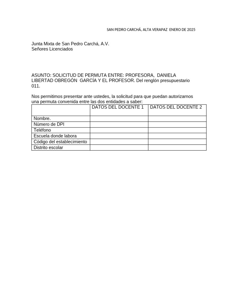 Solicitud para Permuta | PDF