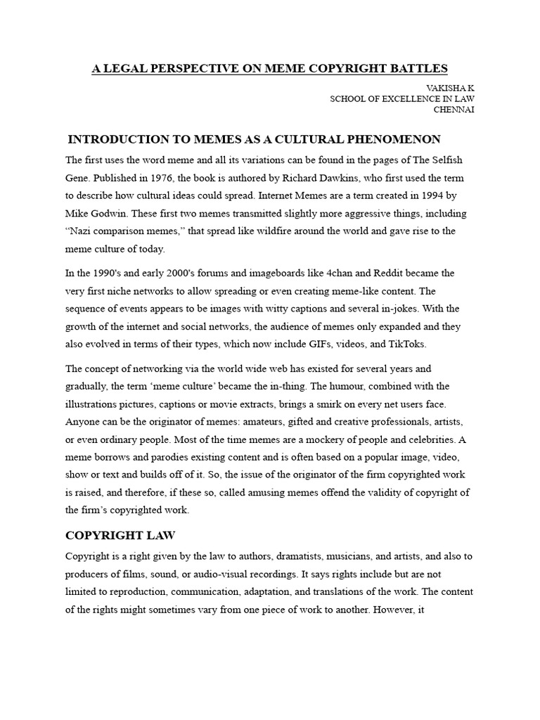 Meme Copyright: Legal Insights | PDF | Fair Use | Digital Millennium ...