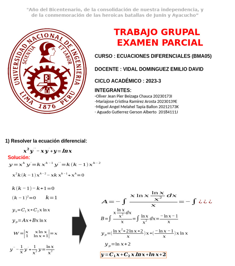 TAREA PARCIAL- EJERCICIO 1 (1) (1) | PDF | Ecuaciones | Objetos matemáticos