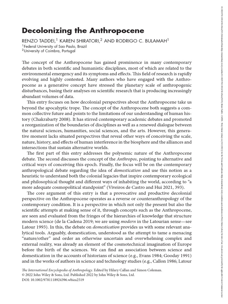Decolonizing the Anthropocene | PDF | Anthropocene | Science