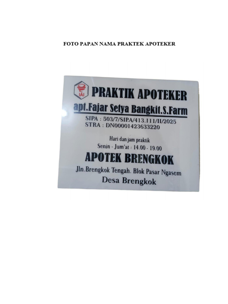 Foto Papan Nama Praktek Apoteker | PDF