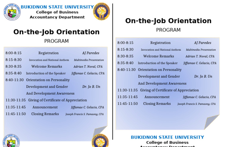 On-the-Job Orientation Program Details | PDF