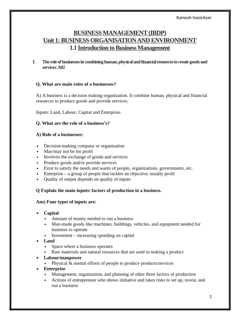 Business Management Overview and Functions | PDF | Entrepreneurship ...