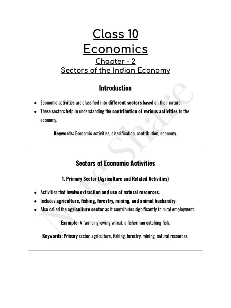 Class 10 Economics Chapter - Sectors of The Indian Economy | PDF