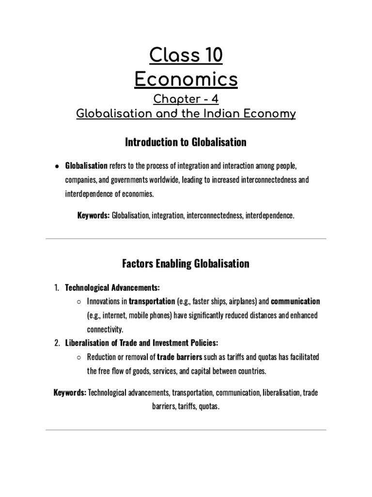 Class 10 Economics Chapter - Globalisation and The Indian Economy | PDF ...