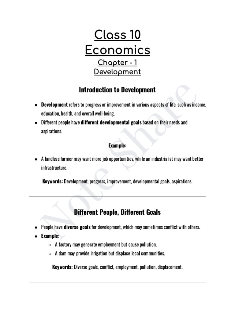 Class 10 Economics Chapter - Development | PDF