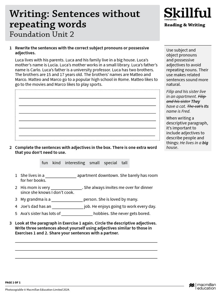 SK3e TRCF RW Writing WS U2 | PDF | Adjective | Language Mechanics