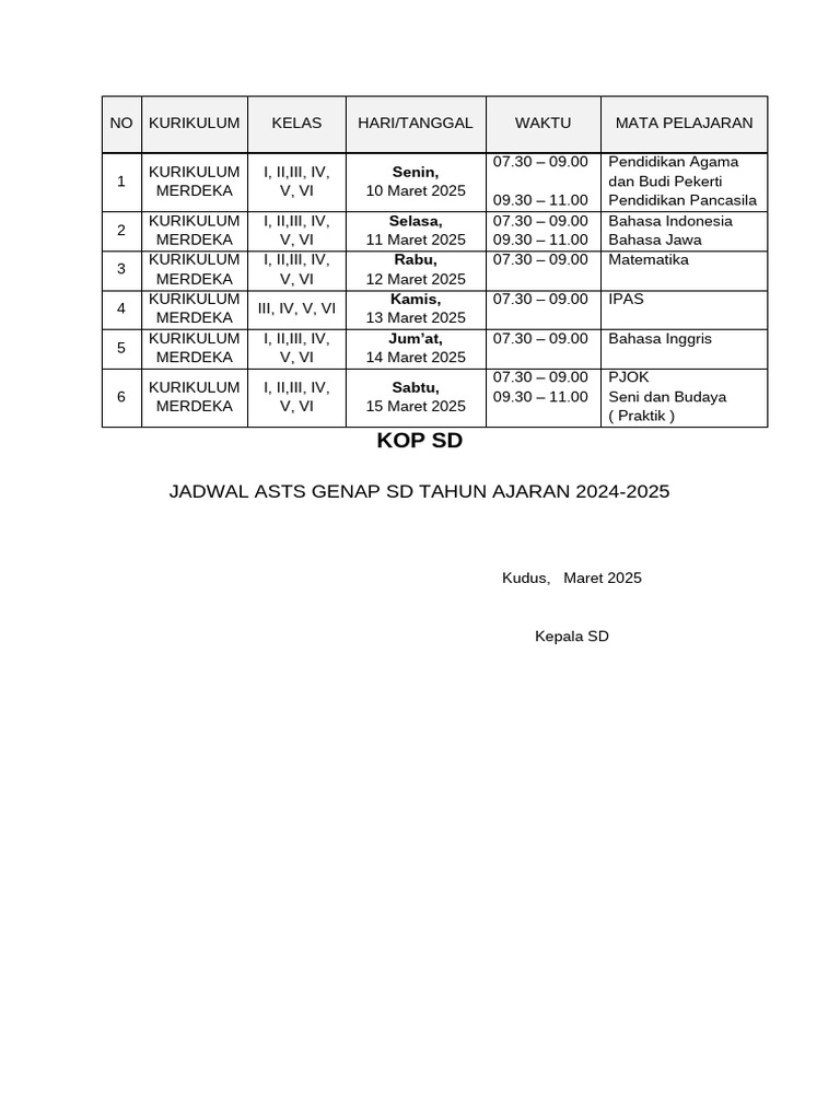 Jadwal Asts Genap 2024-2025 | PDF