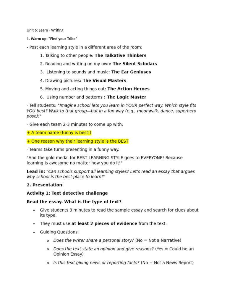 Lesson 1,2 U6 Learn Writing | PDF | Hamburgers | Essays