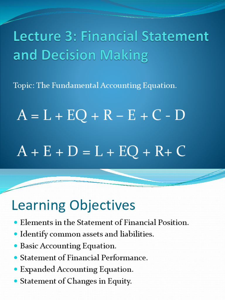 Lecture 3 Accounting Equation And Transaction Analsysis Pptx Pdf Expense Equity Finance