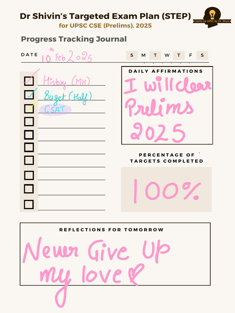 UPSC CSE 2025 Exam Progress Journal | PDF