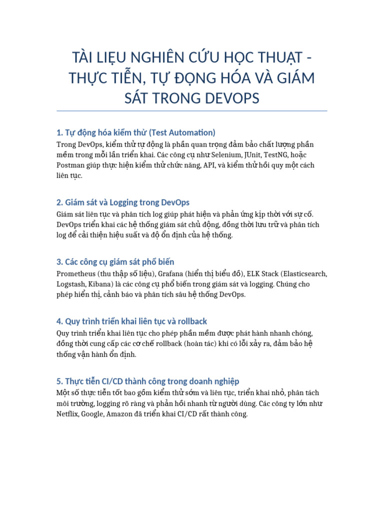 Tai Lieu 2 Thuc Tien Tu Dong Hoa Giam Sat DevOps | PDF