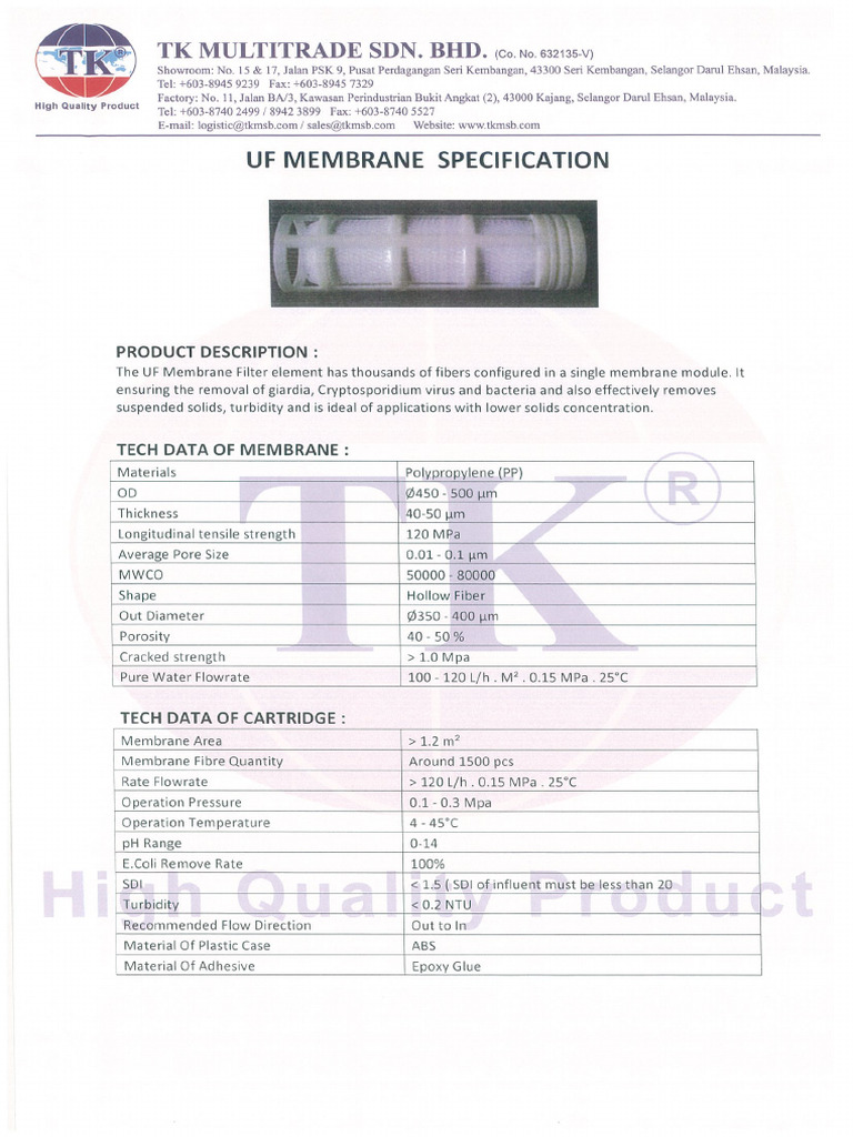 Uf Membrane Specification | PDF