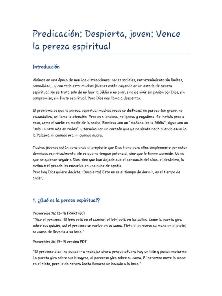 Vence la pereza espiritual joven | PDF | Oración | Dios