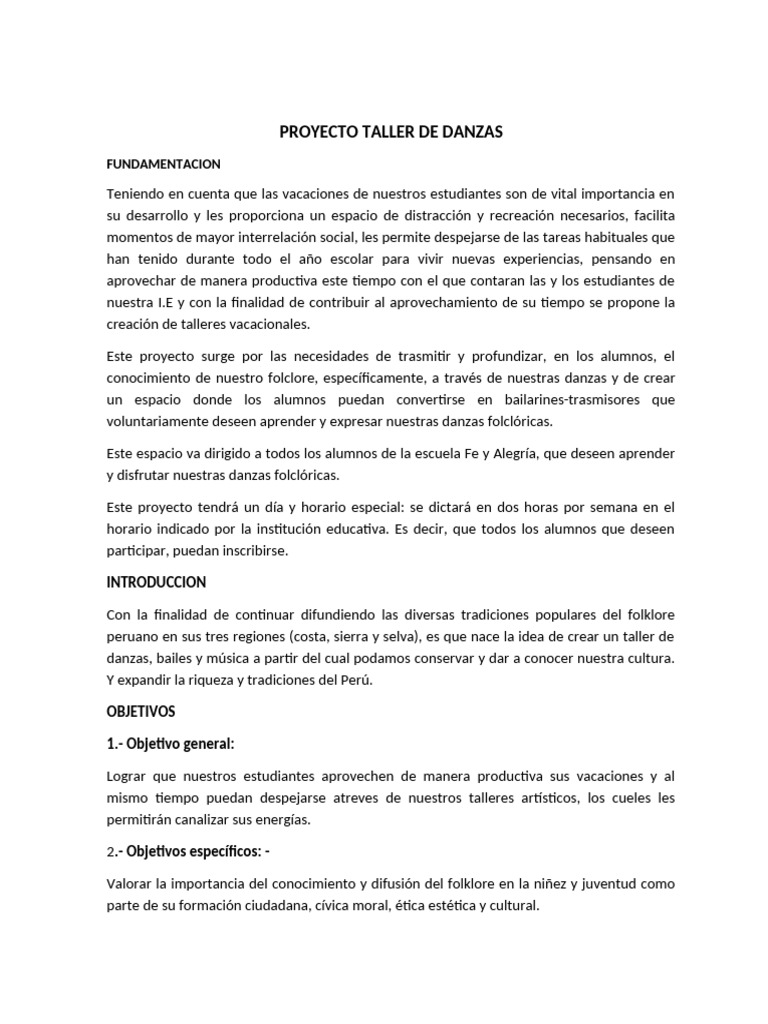 Proyecto Taller de Danzas | PDF | Bailes | Folklore