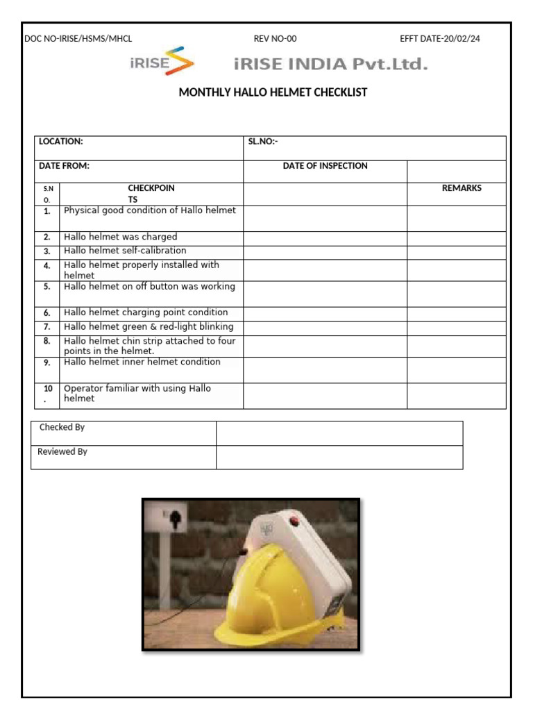Hallo Helmet Checklist | PDF