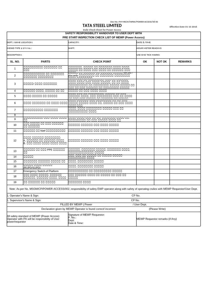 Checklist For Power Access Hindi | PDF