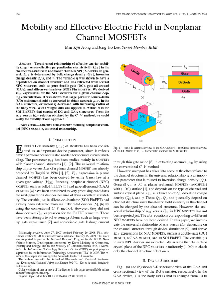Mobility and Effective Electric Field in Nonplanar Channel MOSFETs ...