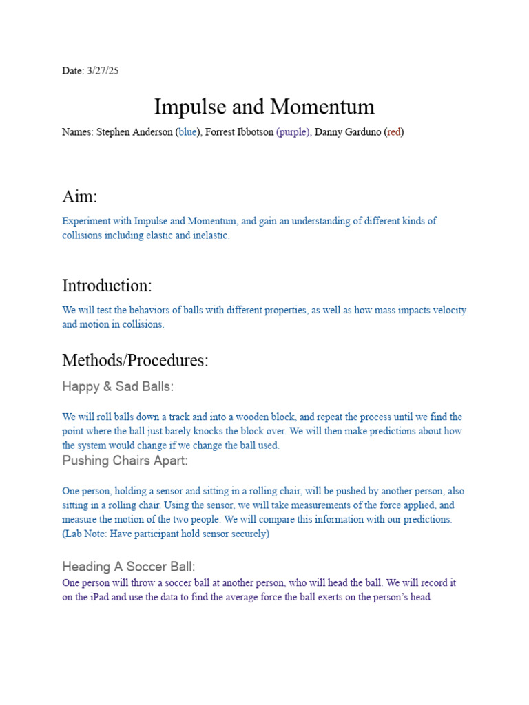 Lab 8 - Impulse and Momentum | PDF | Momentum | Collision