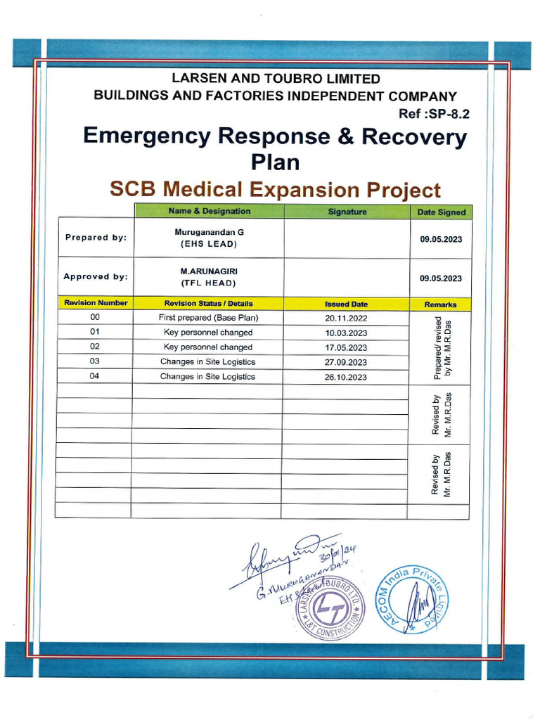 SCB MCH - Emergency Response Plan Rev-01 | PDF