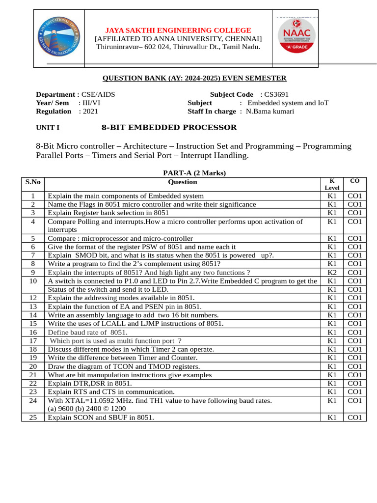 Embedd and Iot QB Final Students | PDF | Internet Of Things | Embedded System