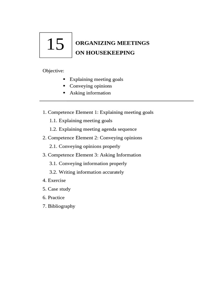 Unit 15 Organizing Meetings On Housekeeping | PDF | Intention ...