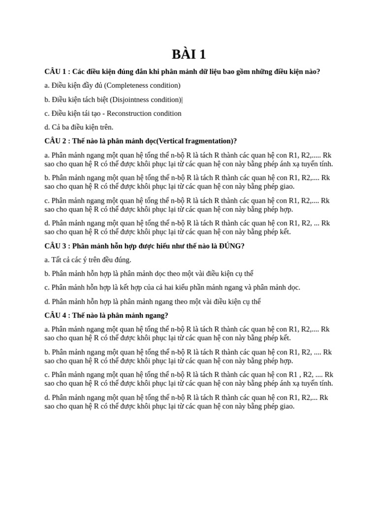 CSDLPT Tài Liệu Ôn | PDF