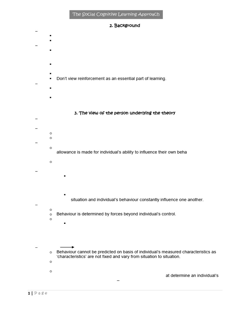 The Social Cognitive Learning Approach Notes | PDF | Self Efficacy ...
