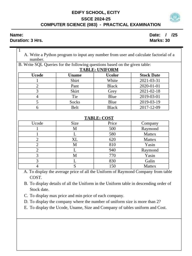 Comp PRAC QP Set (1) AY24-25 | PDF | Computing | Data Management