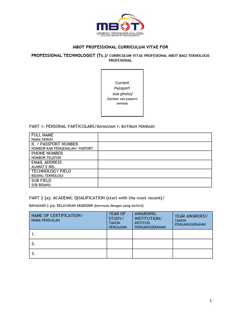 CV Teknologis Profesional MBOT | PDF | Teknologi & Rekayasa