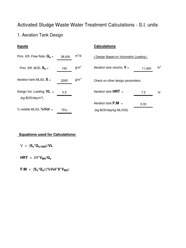 Aeration Tank Design - SI Units | PDF