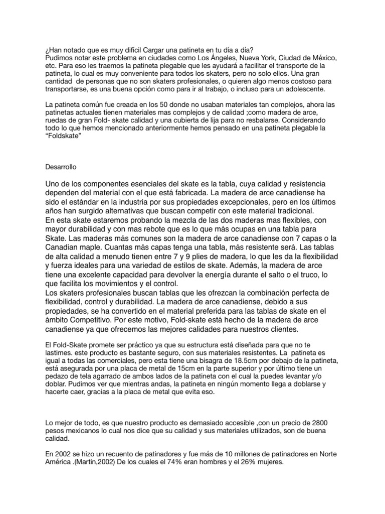 Patineta Plegable Fold-Skate: Práctica y Segura | PDF