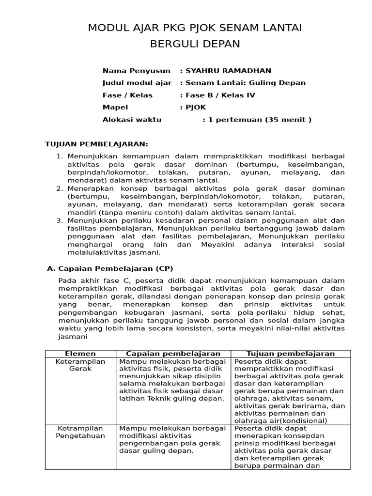 Modul Ajar Aksi Nyata PKG Pjok | PDF
